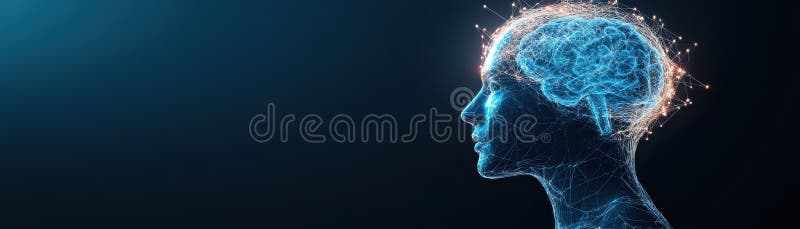 Illuminated Brain within Human Head Silhouette, Visual Representation ...