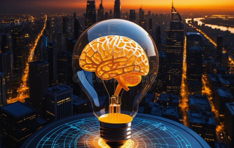 Illuminated Brain in Light Bulb Concept Stock Illustration ...