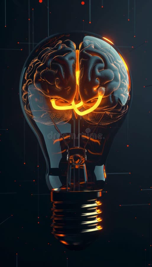 Illuminated Brain in Light Bulb. Generative Ai Stock Illustration ...