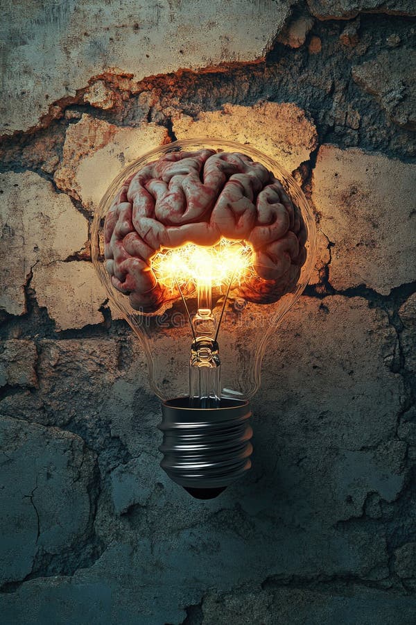 Illuminated Brain Light Bulb Stock Image - Image of display ...