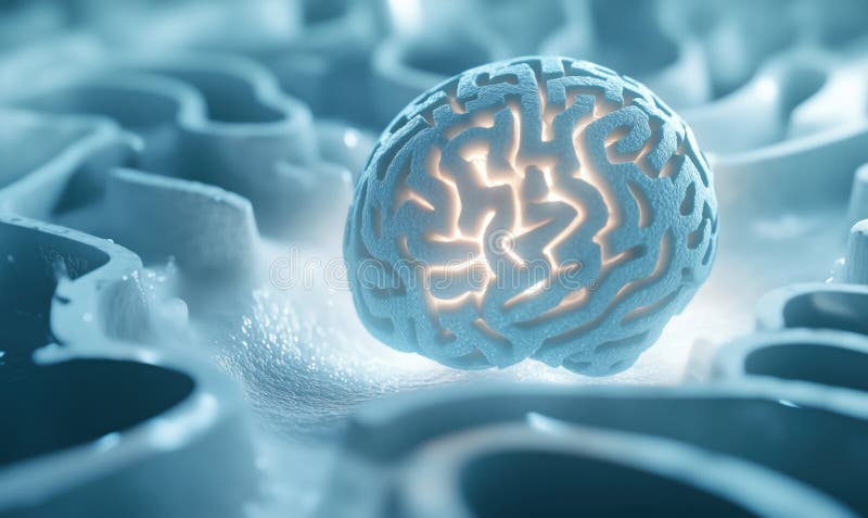 Illuminated Brain Model Surrounded by Abstract Neural Pathways ...