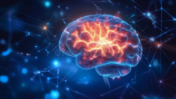 Illuminated Brain Network Digital Visualization Stock Illustration ...
