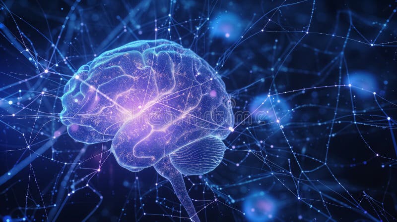 Illuminated Brain with Neural Network Connections Stock Illustration ...