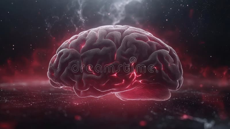 Illuminated Brain, Red Light Symbolizing Innovation, Creativity, and ...