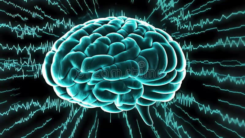 Illuminated Brain with Signal Waves. Neurology Concept Visualizing ...