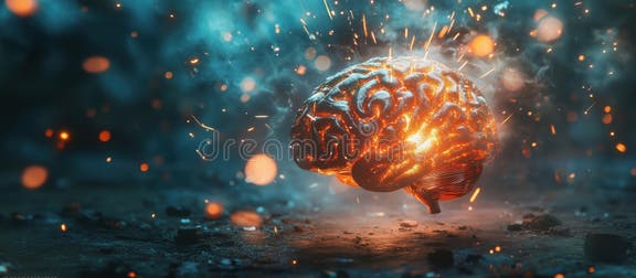 Illuminated Brain with Sparks and Glowing Effects in a Mystical ...