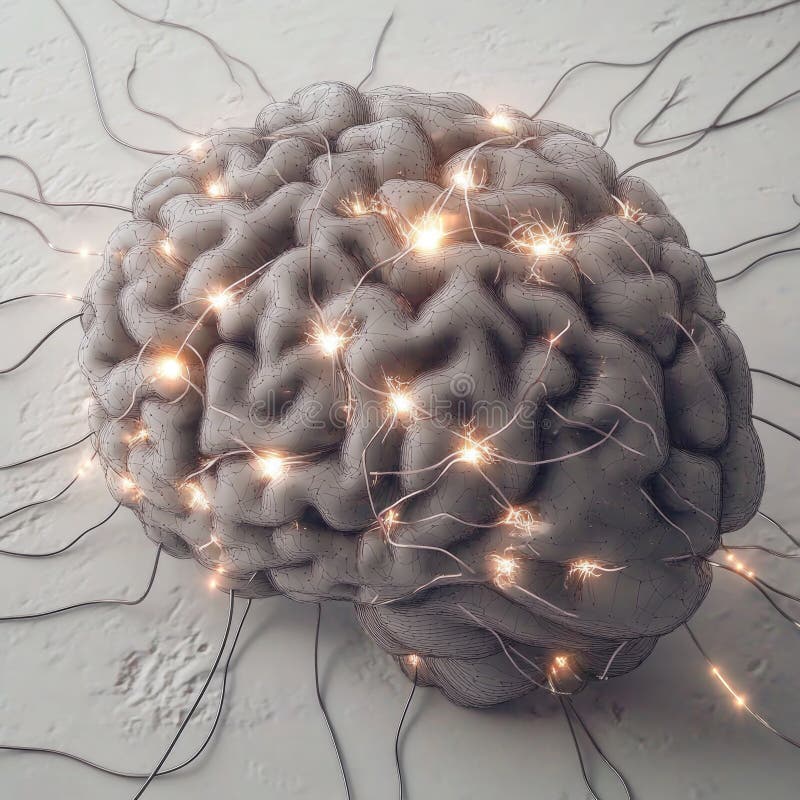 Illuminated Brain with String of Lights on Top, Concept Art for Science ...