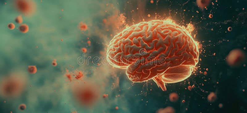 Illuminated Brain Surrounded by Abstract Particles and Energy Waves ...