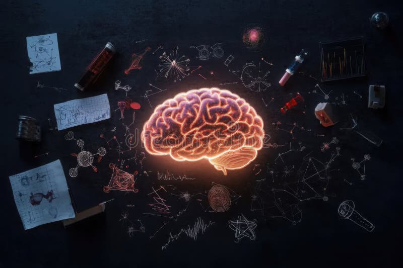 Illuminated Brain Surrounded by Creative Concepts and Scientific Ideas ...