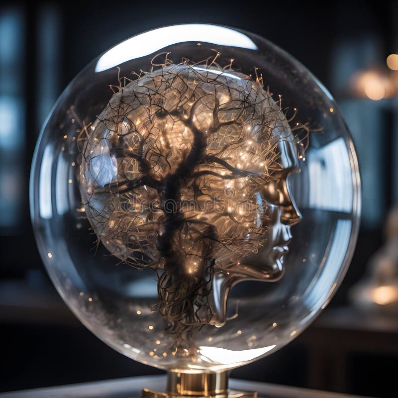 Illuminated Brain Tree Sculpture: Synthesis of Mind and Nature Stock ...