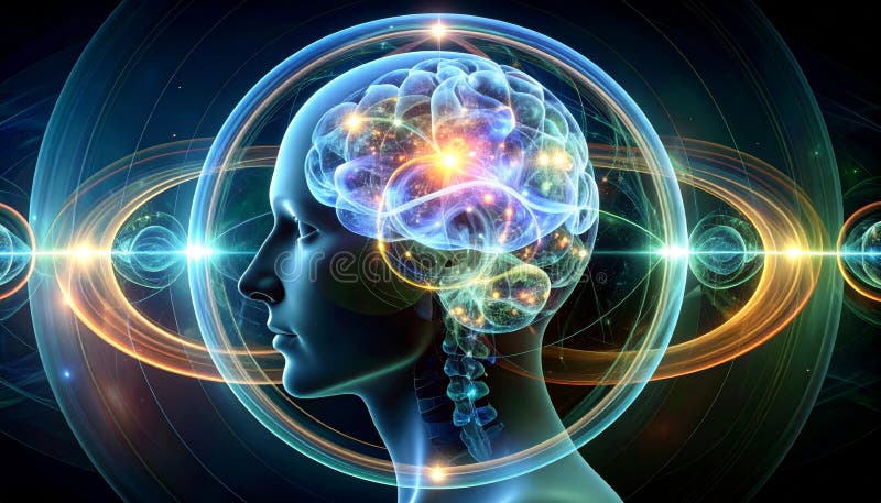 Illuminated Brain within a Woman S Head, Visual Representation of ...