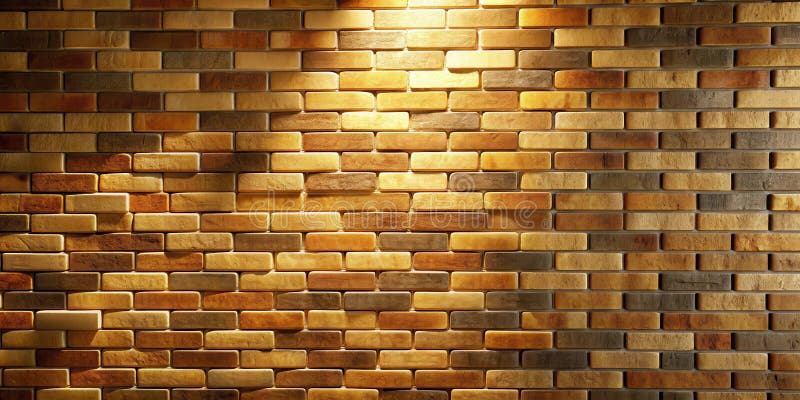 Illuminated Brick Wall Texture a Golden Hue Background Featuring a ...