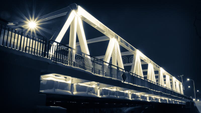 Illuminated Bridge at Night in Winter Stock Photo - Image of cityscape ...