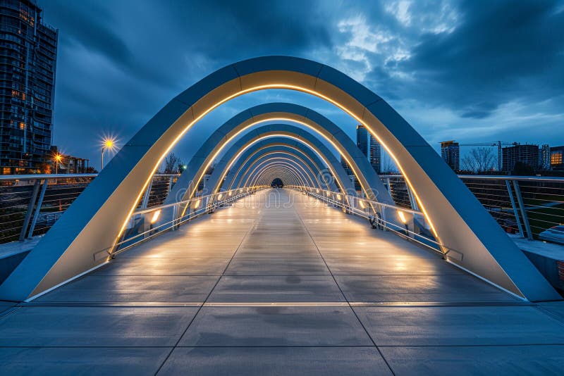 Illuminated Bridge with Side Lights Stock Image - Image of skyline ...