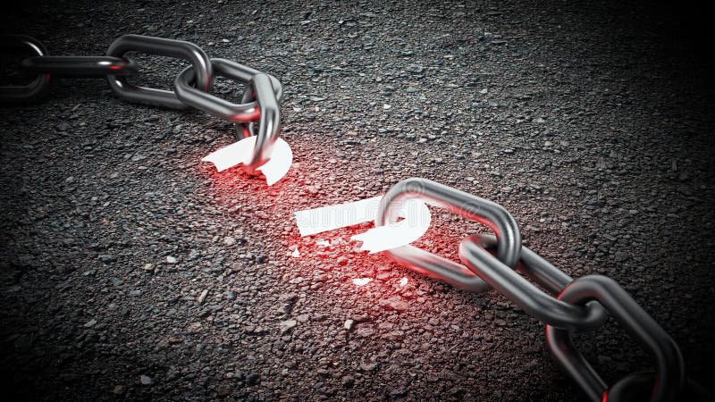 Illuminated Broken Chain Part on the Ground. 3D Illustration Stock ...