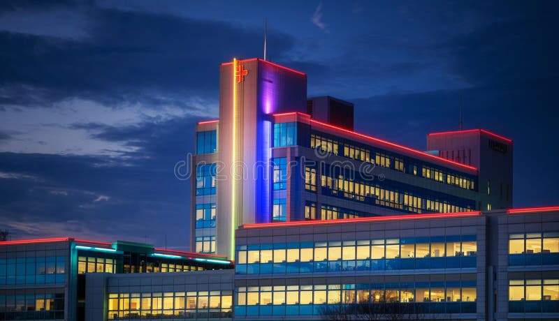 Illuminated Building at Night: Architectural Design Nighttime View of ...
