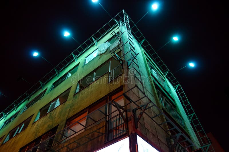 Illuminated Building at Night Stock Image - Image of tones, type: 84485197