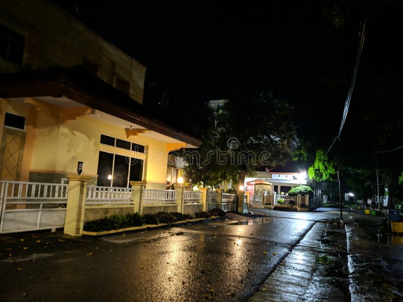 Illuminated Building at Night after Rain Stock Photo - Image of night ...