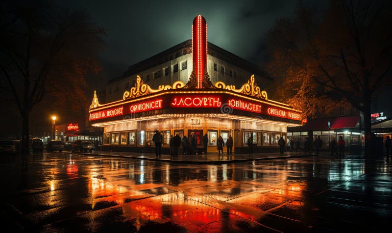 Illuminated Building in Night Stock Image - Image of district ...