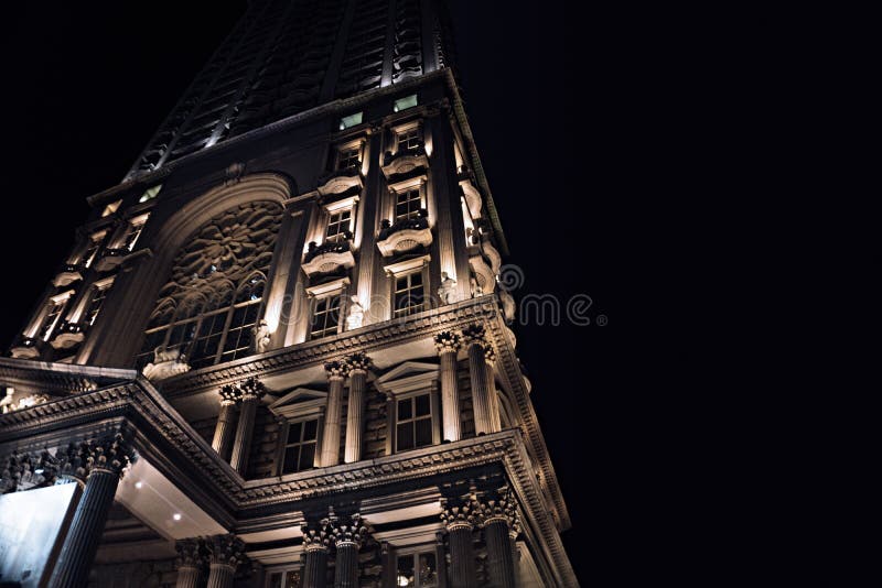 Illuminated Building Structure at Night Stock Photo - Image of hotel ...
