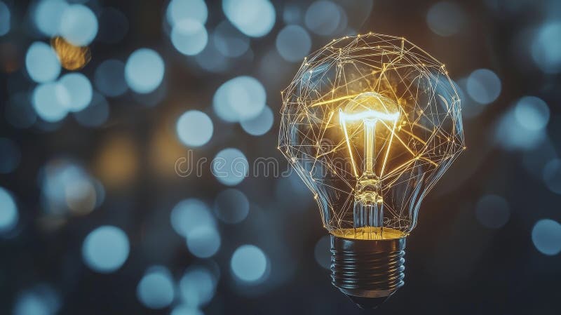 Illuminated Bulb with Glowing Geometric Lines, Abstract Stock ...