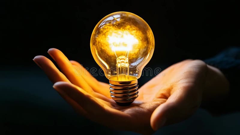Illuminated Bulb. Hand Cradles Idea Symbol, Glowing Brightly Against ...