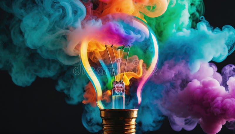 Illuminated Bulb Surrounded by Colorful Smoke Creates a Vibrant Visual ...