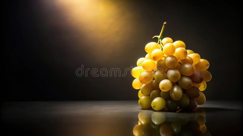 Illuminated Bunch of Golden Grapes on Dark Surface. Generative AI Stock ...