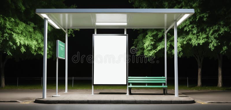 Blank Street Billboard Mockup at Night, Illuminated Bus Stop Ad Panel ...