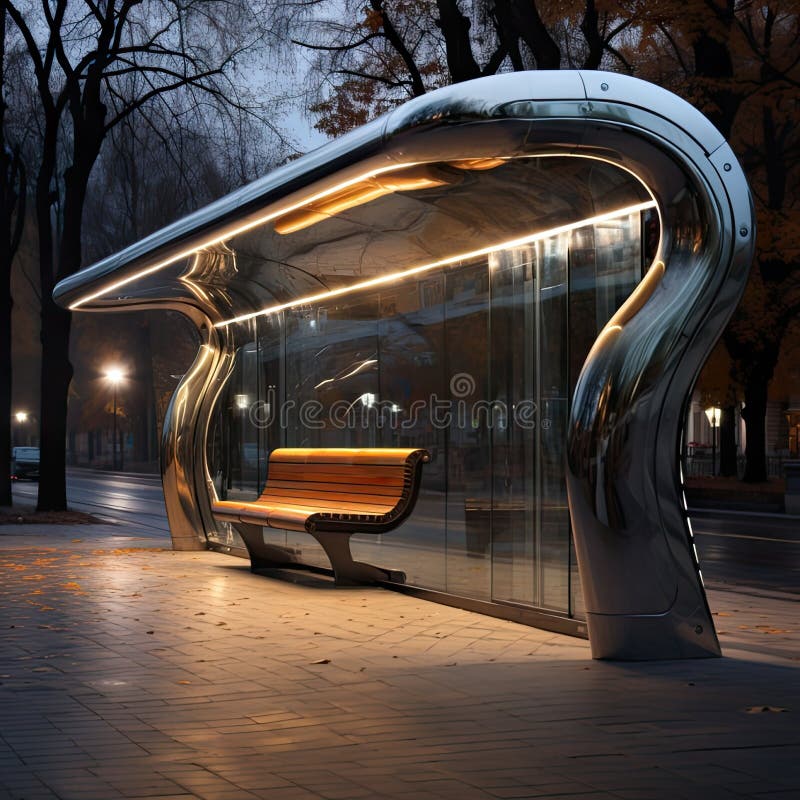 Illuminated Bus Stop or Station in the Night Stock Illustration ... Illuminated Bus Stop or Station in the Night Stock Illustration ...