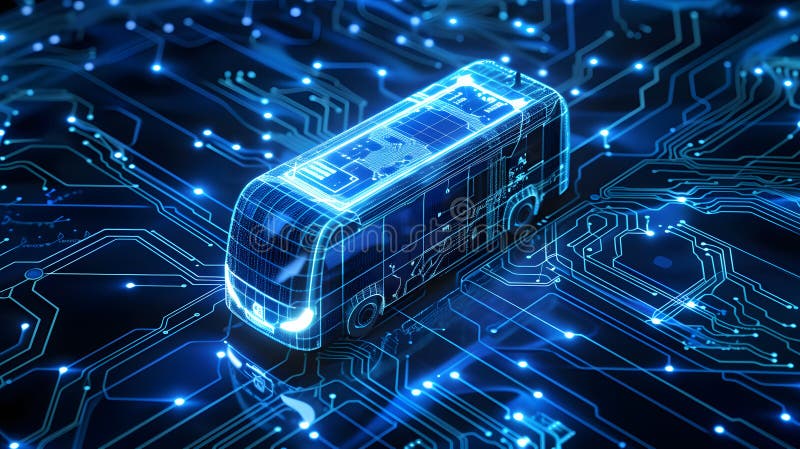 An Illuminated Bus is on Top of a Circuit Board Stock Illustration ...