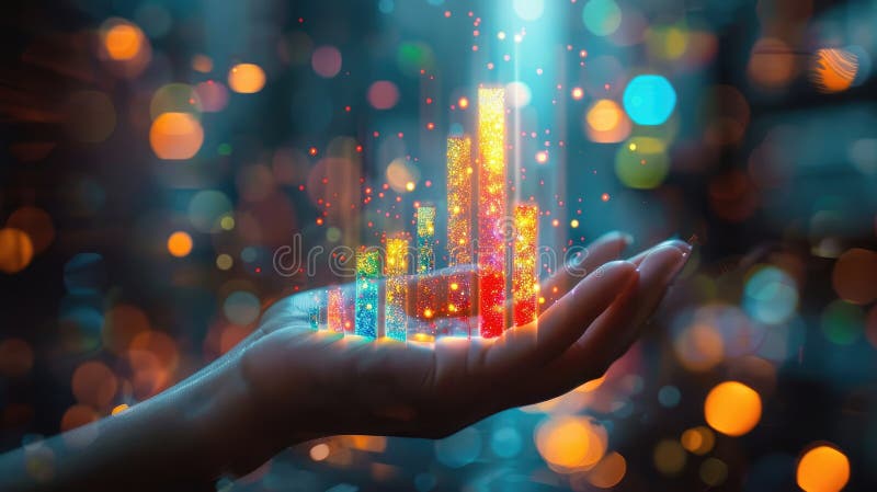 Illuminated Business Expansion - Hand Holding Glowing Holographic Bar ...