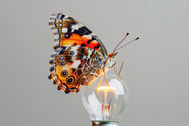Illuminated Butterfly on Light Bulb Stock Illustration - Illustration ...