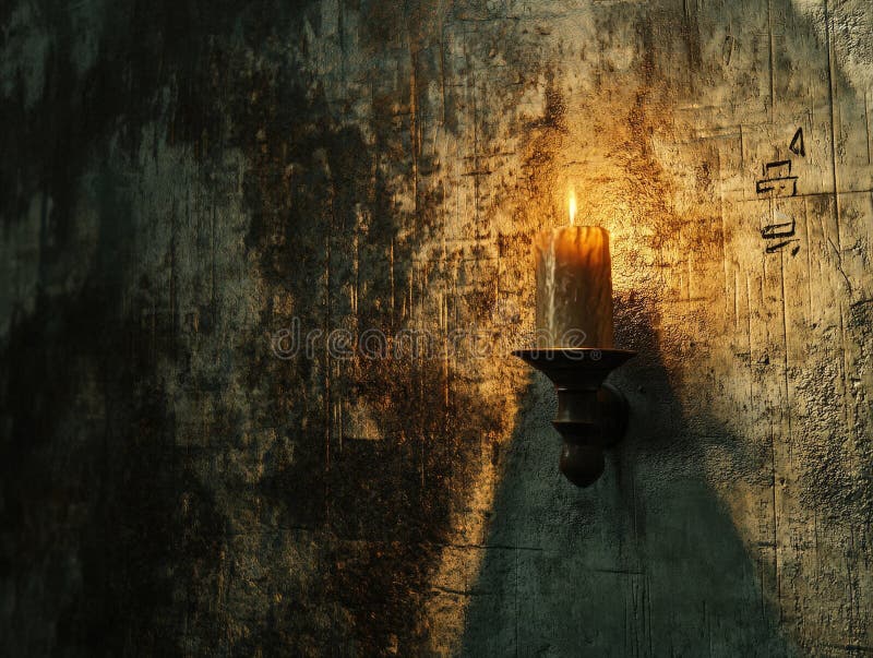 Illuminated Candle on Rustic Wall Casting Dramatic Shadows Stock Image ...