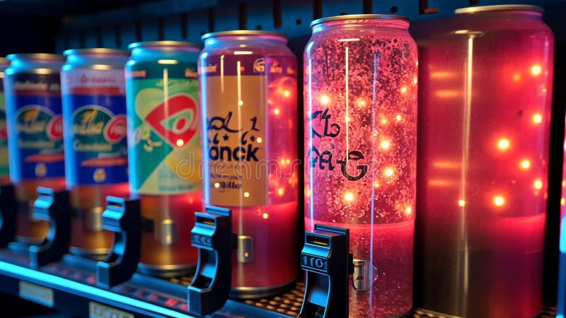 Illuminated Cans in a Vending Machine: a Neon Nightscape Stock Footage ...