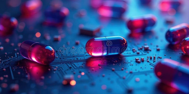 Illuminated Capsules on a Circuit Board a Close-up Study of ...