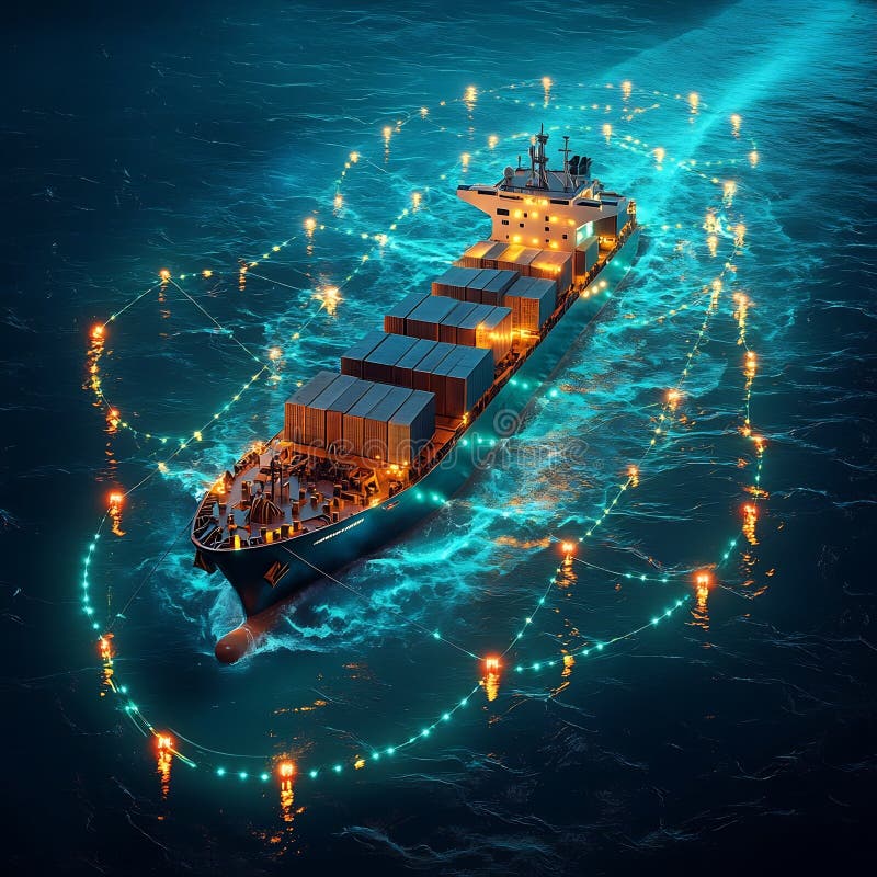 Illuminated Cargo Ship Navigating Sustainable Virtual Boundary Network ...