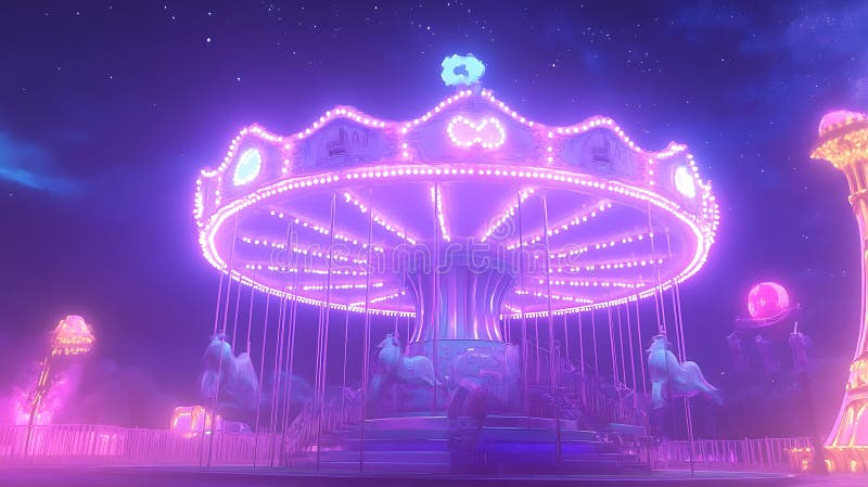 Illuminated Carousel at Night with Purple and Blue Hues Stock ...