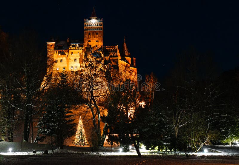 Bran castle at night stock photo. Image of illuminated - 247431928