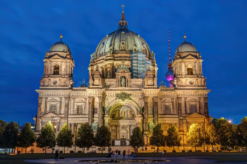 The Illuminated Cathedral of Berlin at Night Editorial Photo - Image of ...