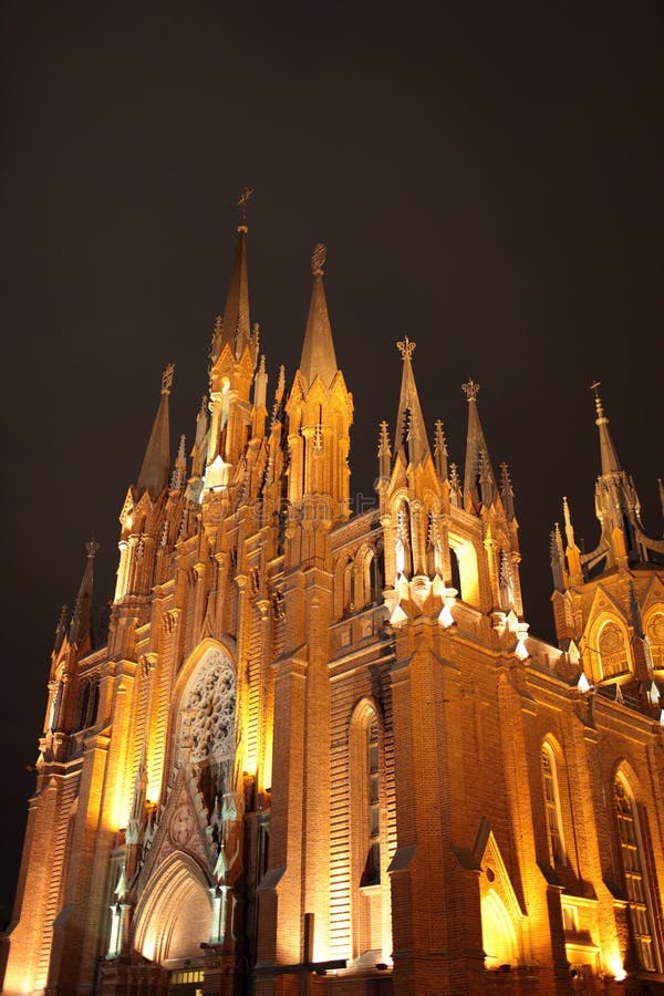 Illuminated Cathedral at Night Stock Photo - Image of illuminated, dame ...