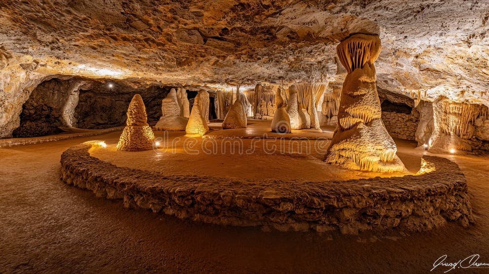 Illuminated Cave Formations in a Stunning Underground Cavern Stock Image - Image of light ...