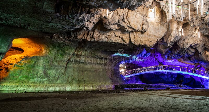Illuminated Cave in Romania Pestera Bolii Stock Photo - Image of ...