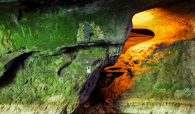 Illuminated Cave in Romania Pestera Bolii Stock Photo - Image of ...