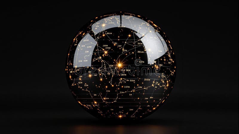 Illuminated Celestial Sphere with Star Map on Black Background Stock ...