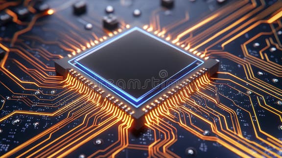 Illuminated Central Processing Unit on Circuit Board Stock Illustration - Illustration of ...
