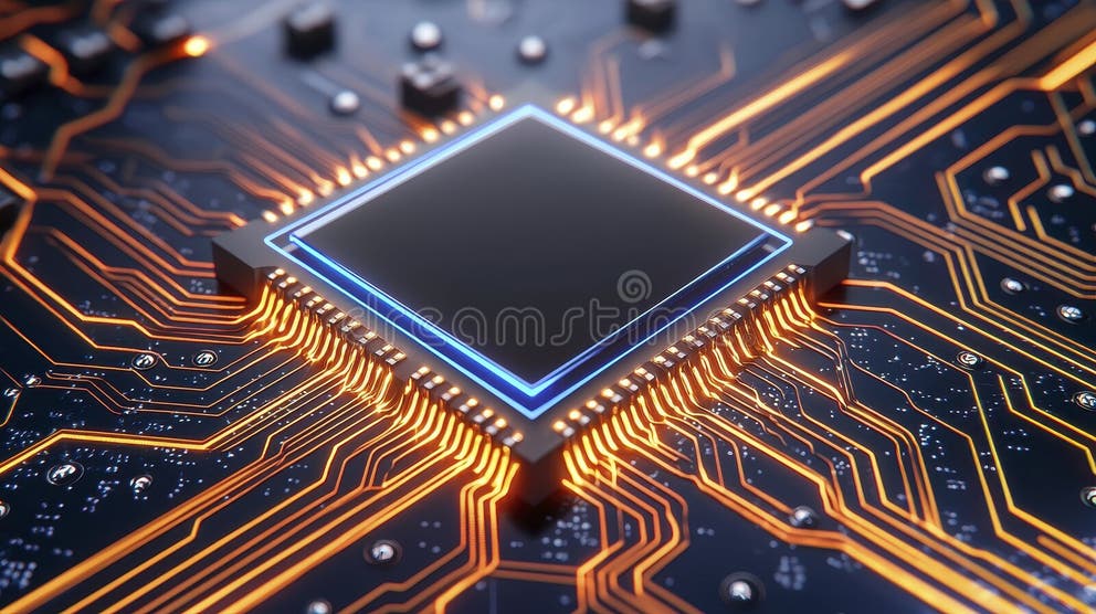 Illuminated Central Processing Unit on Circuit Board Stock Illustration - Illustration of ...