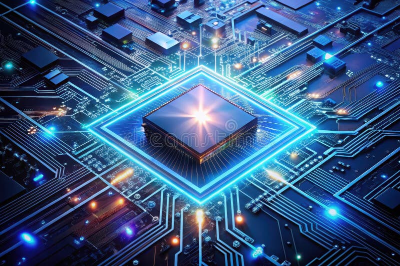 Illuminated Central Processing Unit at the Heart of a Complex ...
