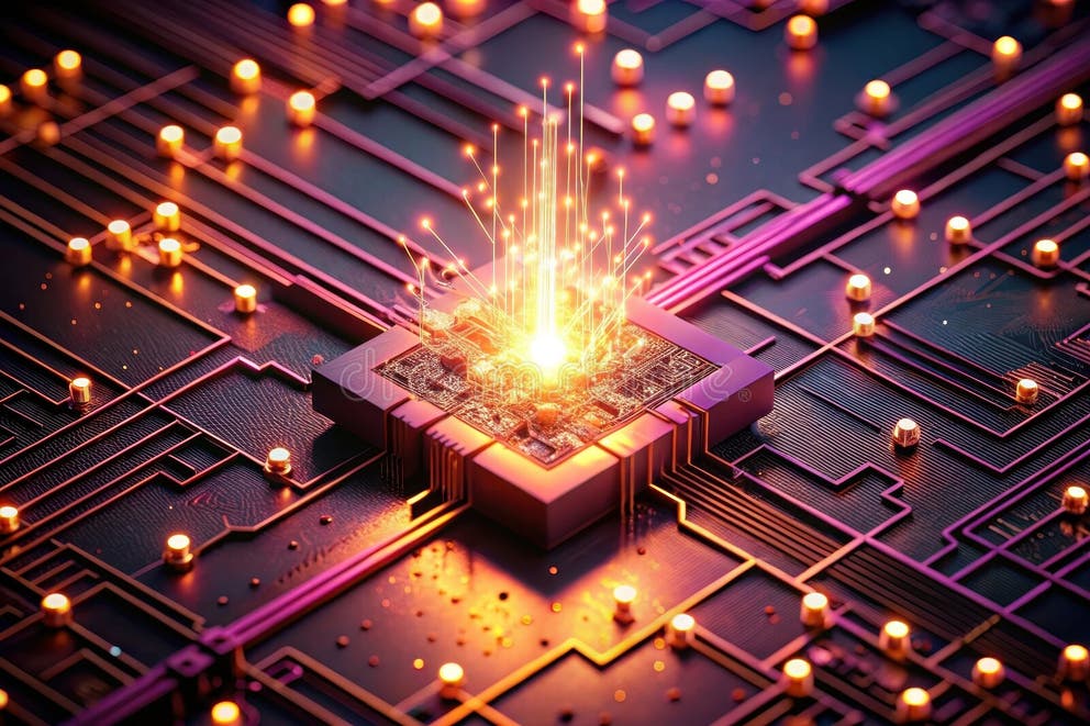 Illuminated Central Processing Unit a High-tech Digital Core Radiating ...