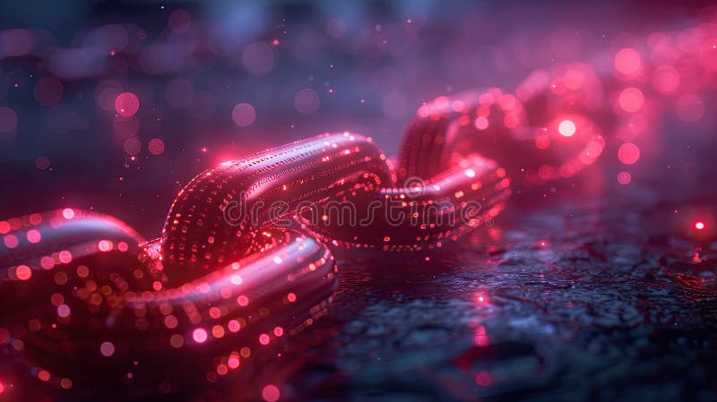Illuminated Chain Links with Digital Glow, Showcasing the Concept of ...